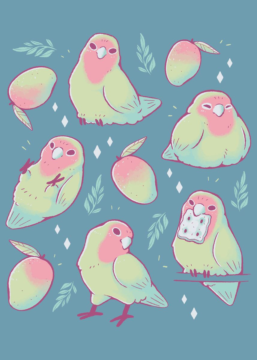 'Mango Parrots' Poster, picture, metal print, paint by xMorfina Elisa ...