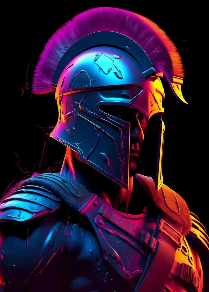 'Colorful Neon Gladiator 3' Poster, picture, metal print, paint by ...