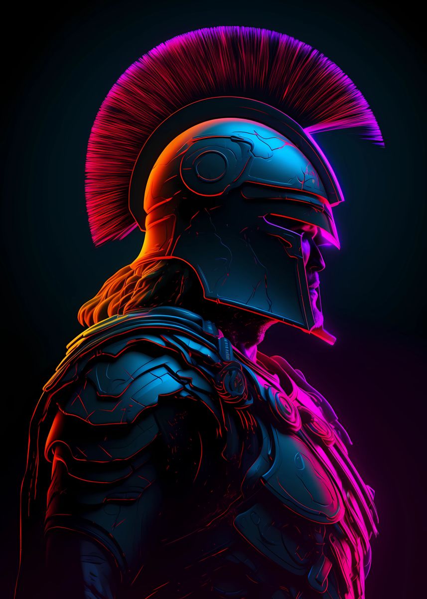 'Colorful Neon Gladiator' Poster, picture, metal print, paint by ...