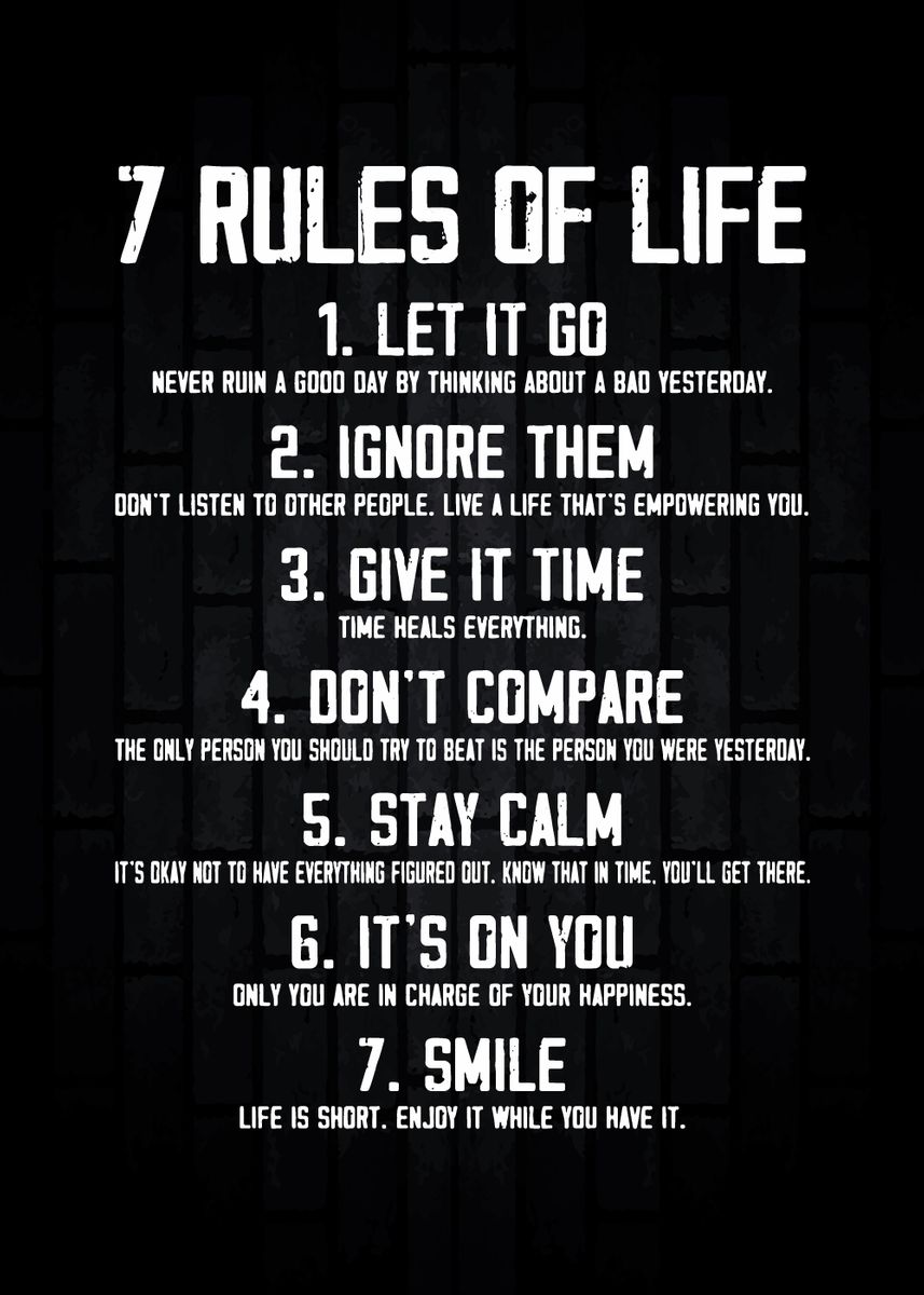 '7 Rules Of Life Vintage' Poster, picture, metal print, paint by ...