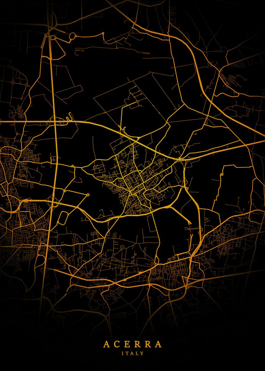 'Acerra City Map Gold' Poster, picture, metal print, paint by Trulaf Design | Displate
