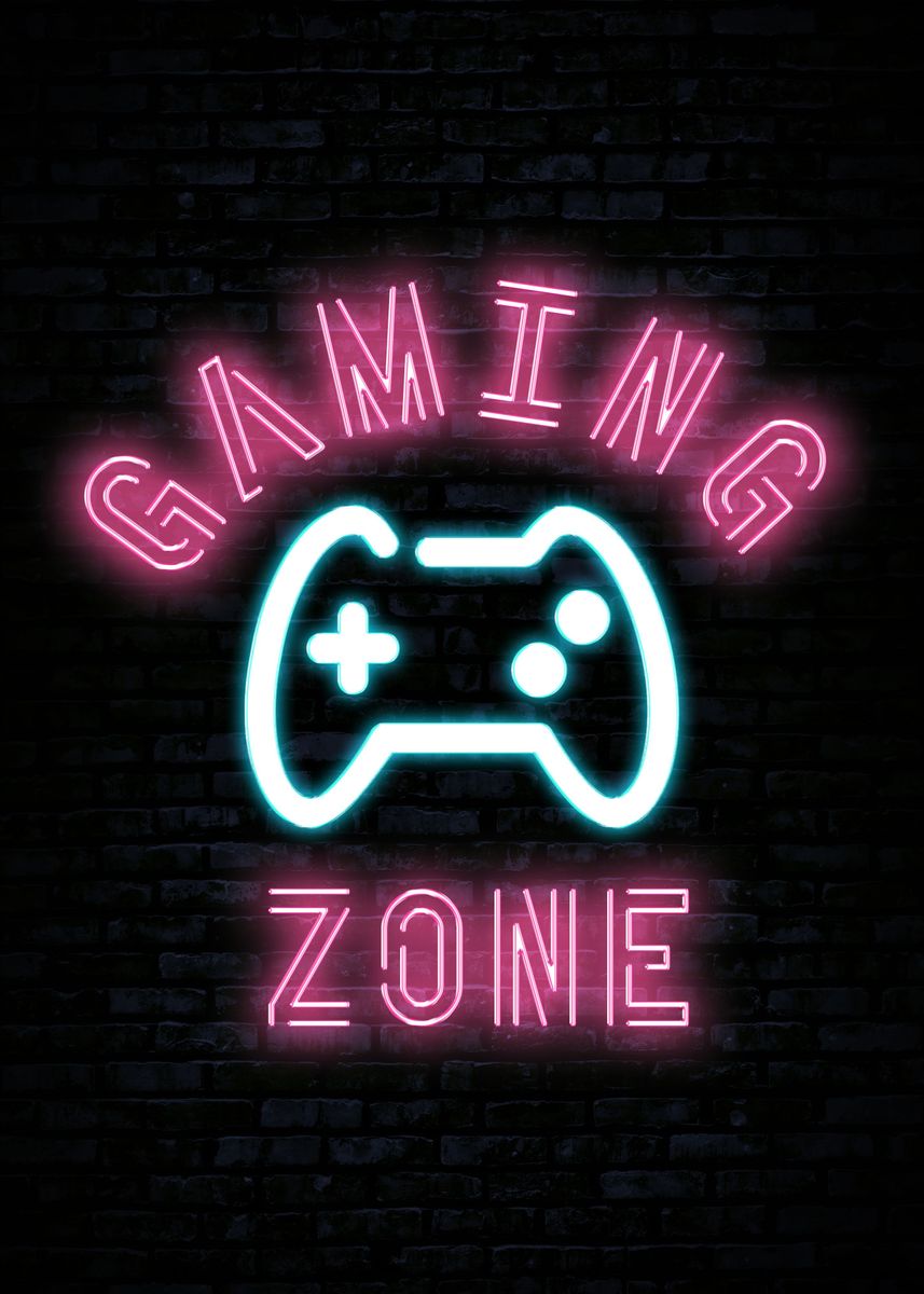 'gaming zone neon style' Poster, picture, metal print, paint by SAIDI ...