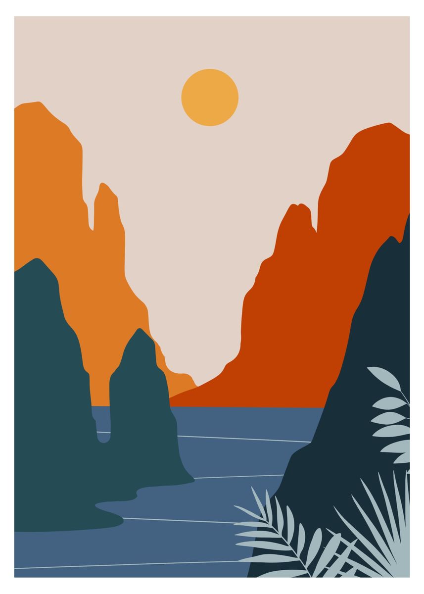 'Modern Landscape With Sun' Poster, picture, metal print, paint by Yess ...
