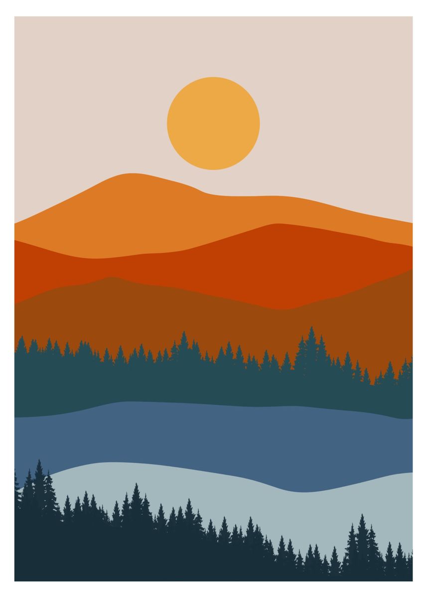 'Modern Landscape With Sun' Poster, picture, metal print, paint by Yess ...
