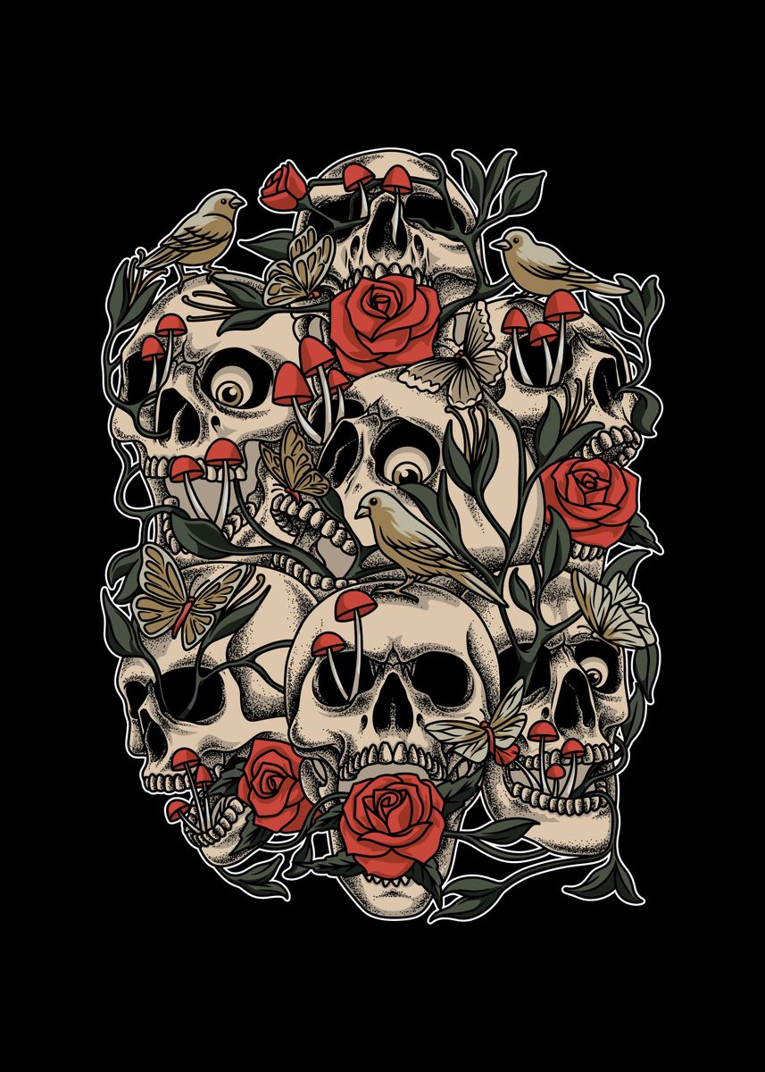'Stack Of Skulls ' Poster, picture, metal print, paint by hendra ...