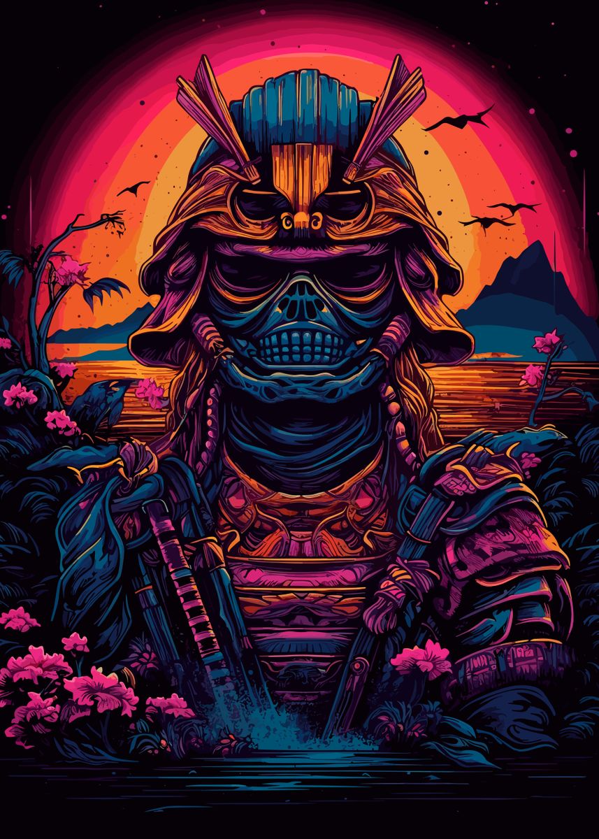 'samurai synth wave' Poster, picture, metal print, paint by EDSON RAMOS ...