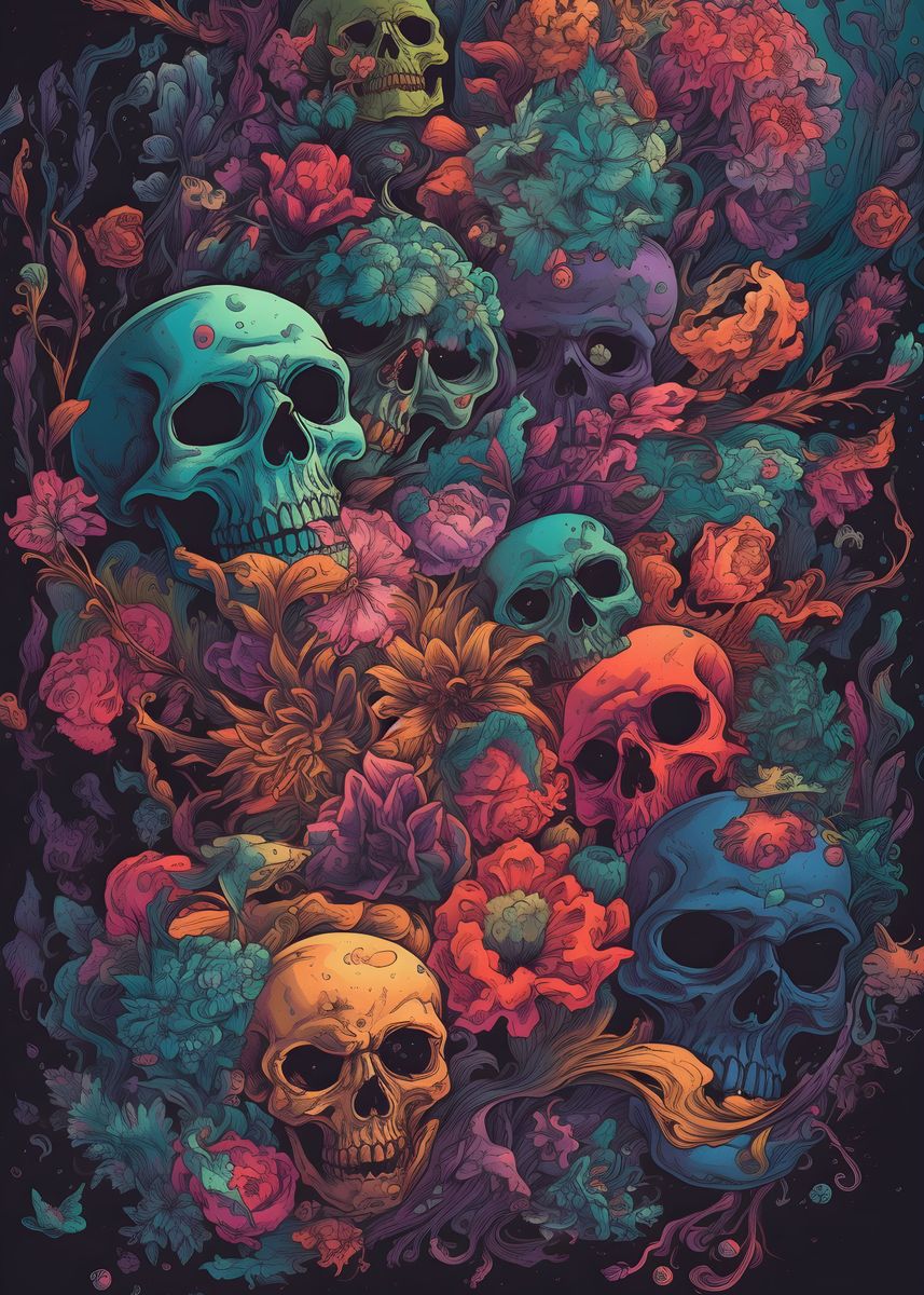 'Skull and Roses Skull Rose' Poster by Poster Parlor | Displate