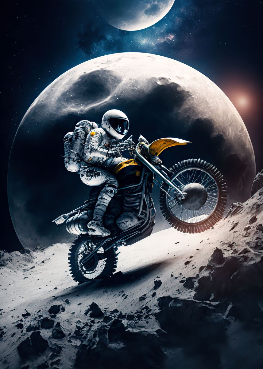 'Astronaut riding motorbike' Poster by Ahmet Thorpe | Displate