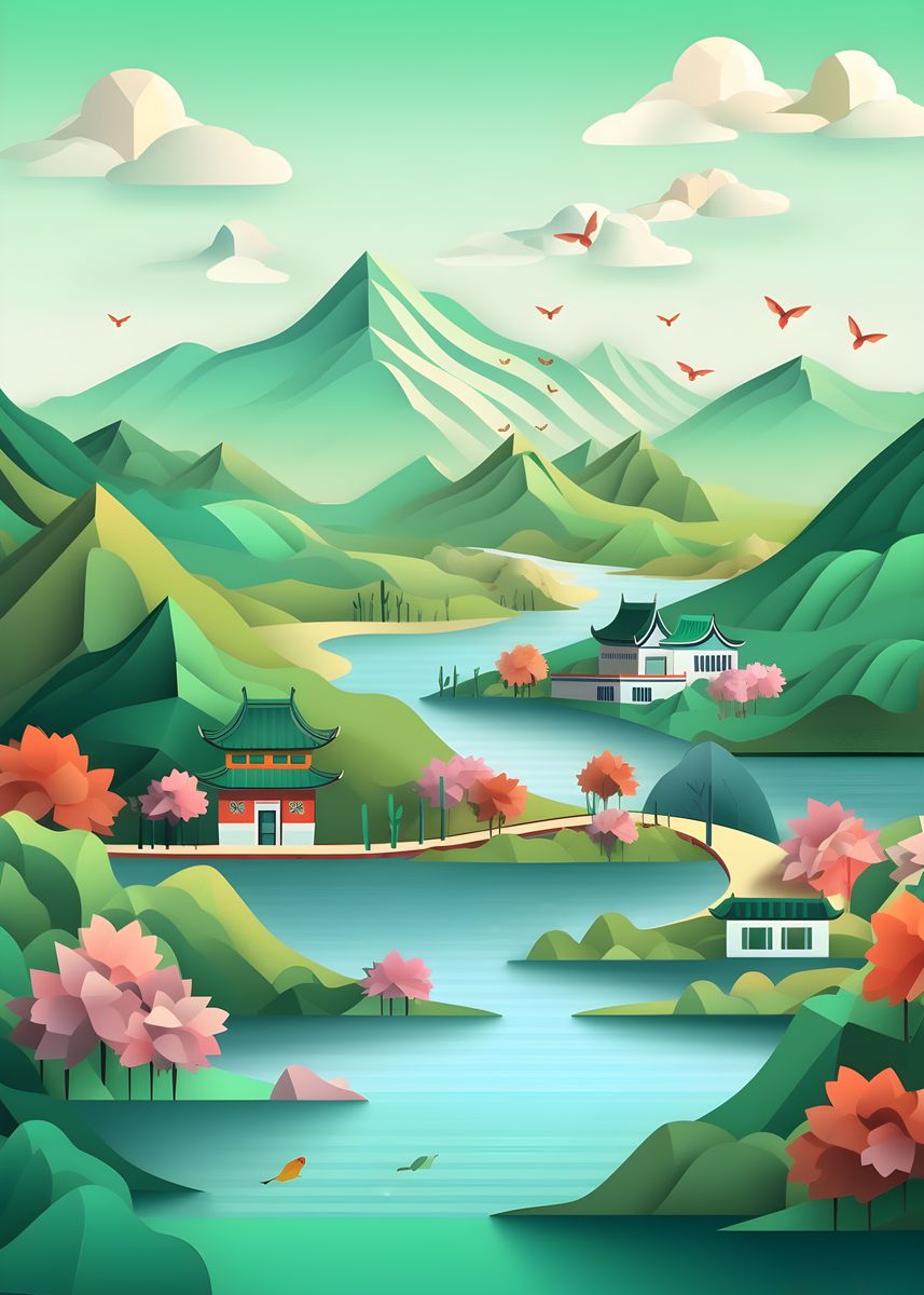 'Chinese Valley' Poster, picture, metal print, paint by Marcelo Vieira ...