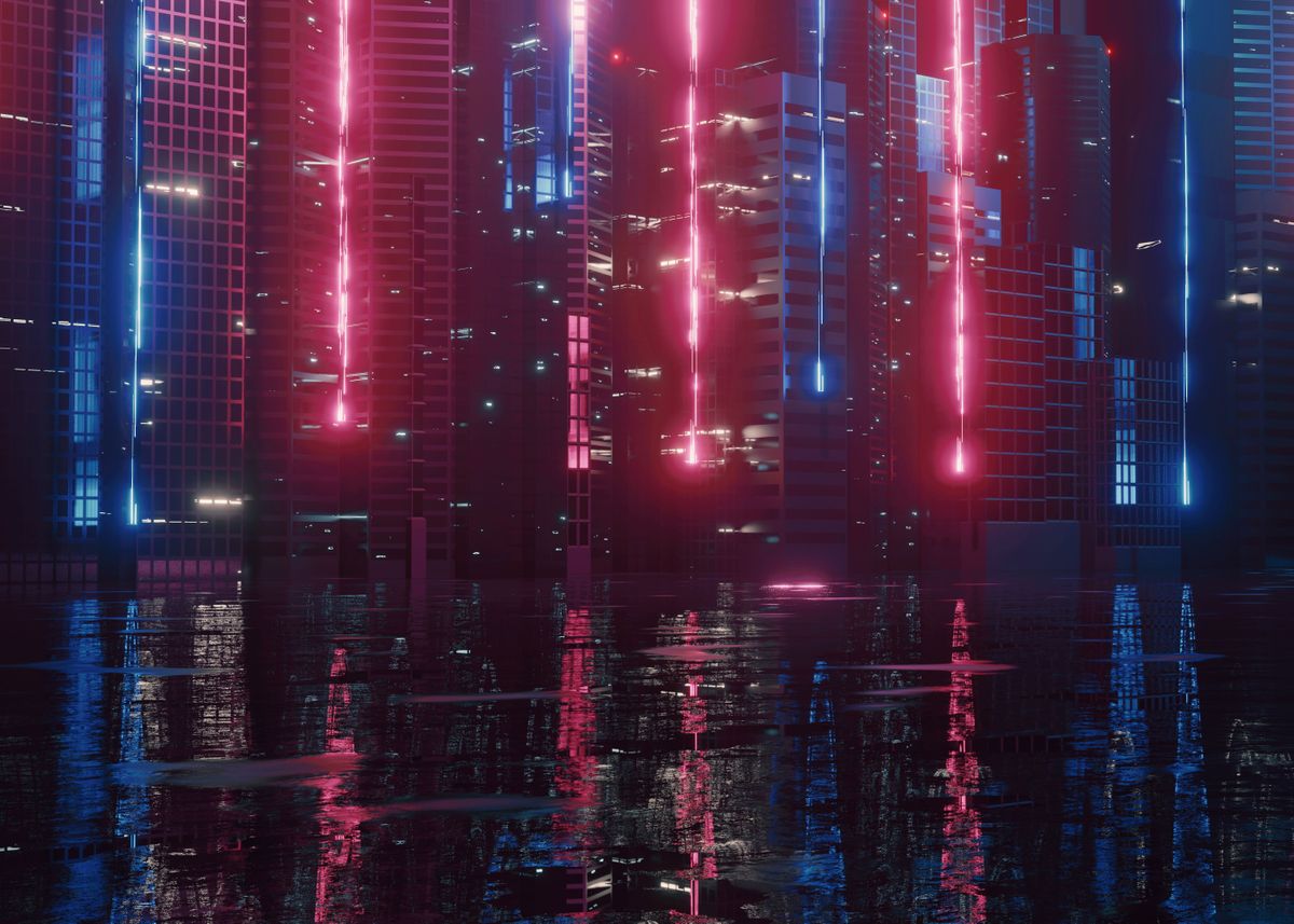 'Cyberpunk Neon City' Poster by 80s Retro | Displate