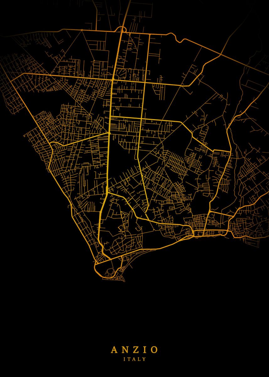 'Anzio City Map Gold' Poster, picture, metal print, paint by Trulaf Design | Displate