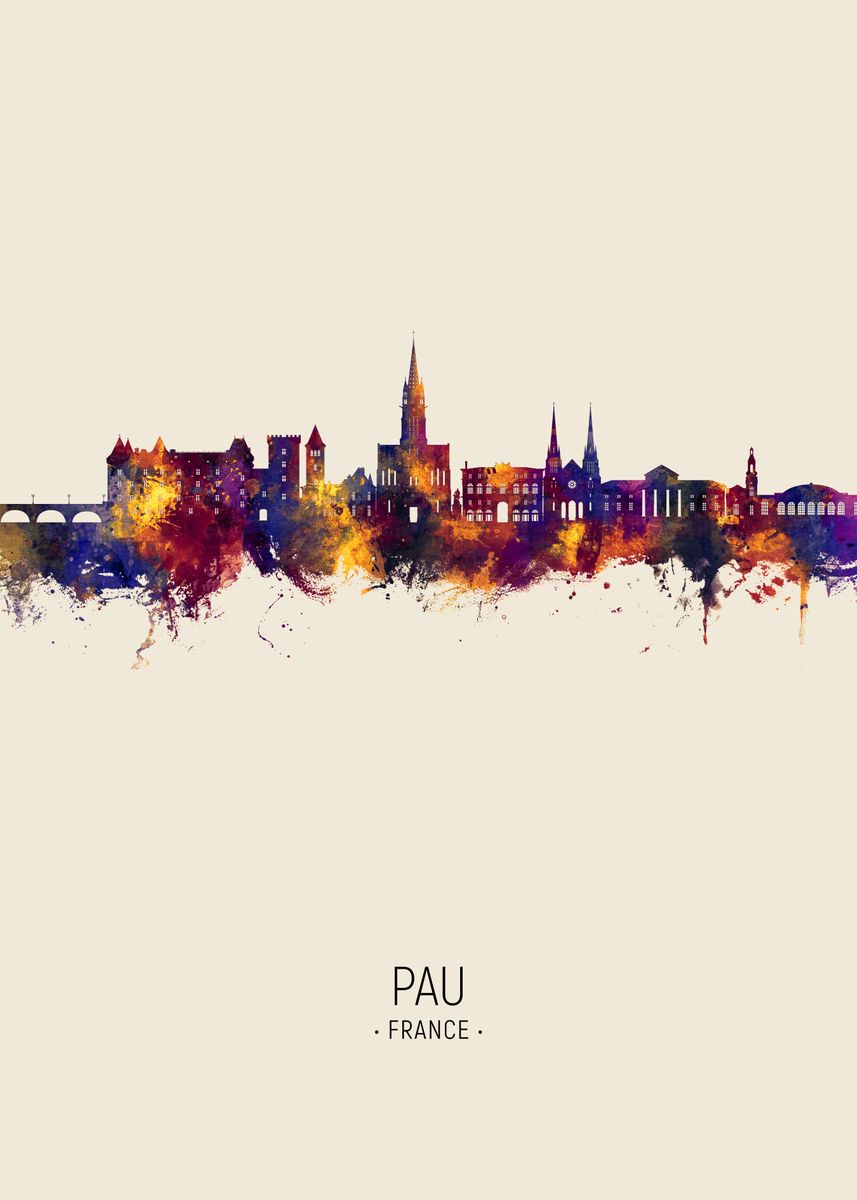 'Pau Skyline France' Poster, picture, metal print, paint by Michael ...