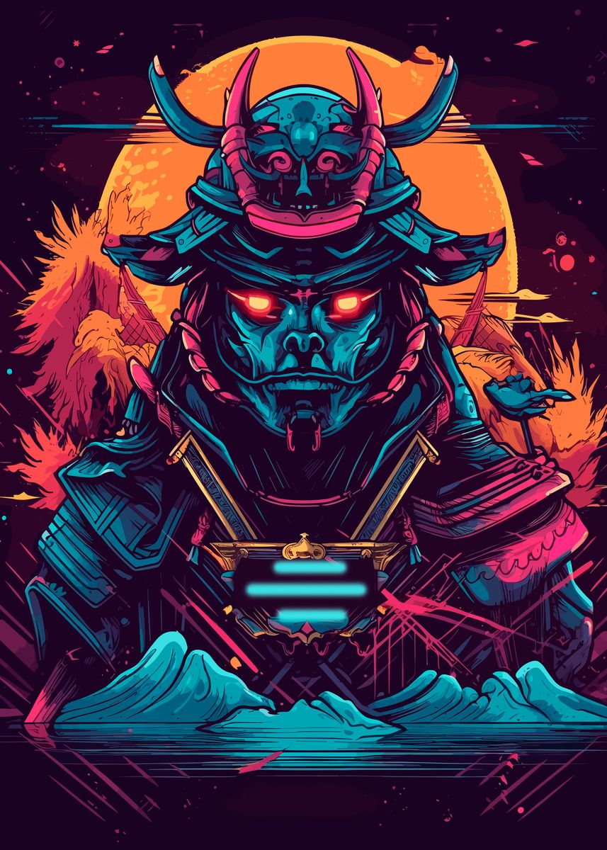 'samurai synth wave colors' Poster, picture, metal print, paint by ...