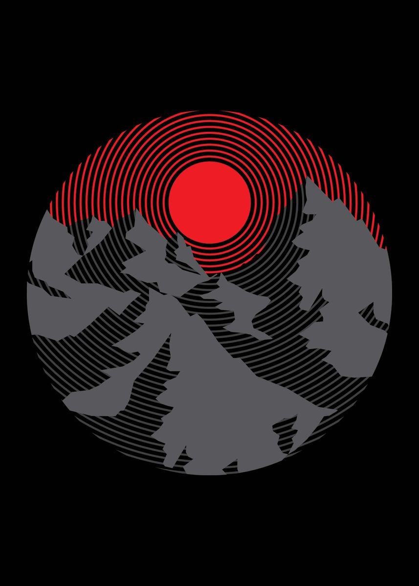 'Mountain red moon patterns' Poster, picture, metal print, paint by jun ...