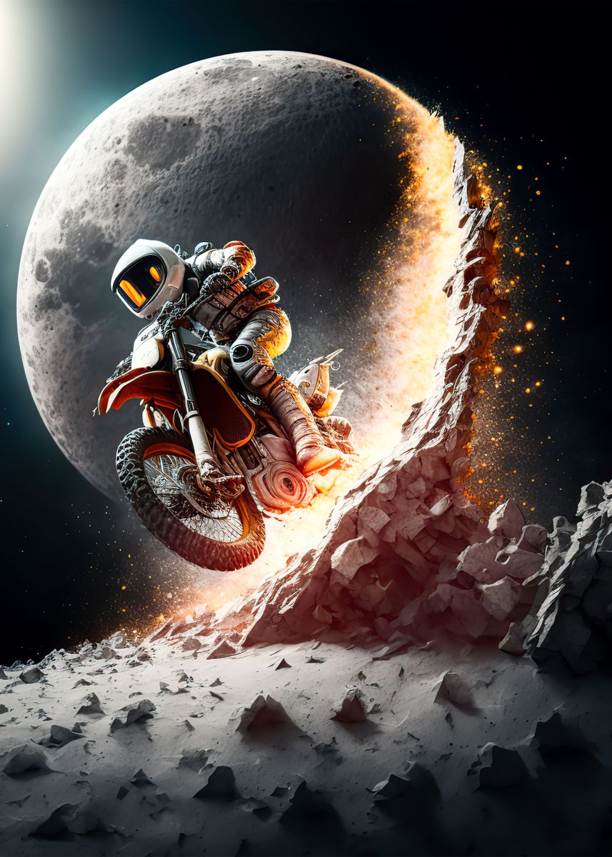 'Astronaut riding motorbike' Poster, picture, metal print, paint by ...