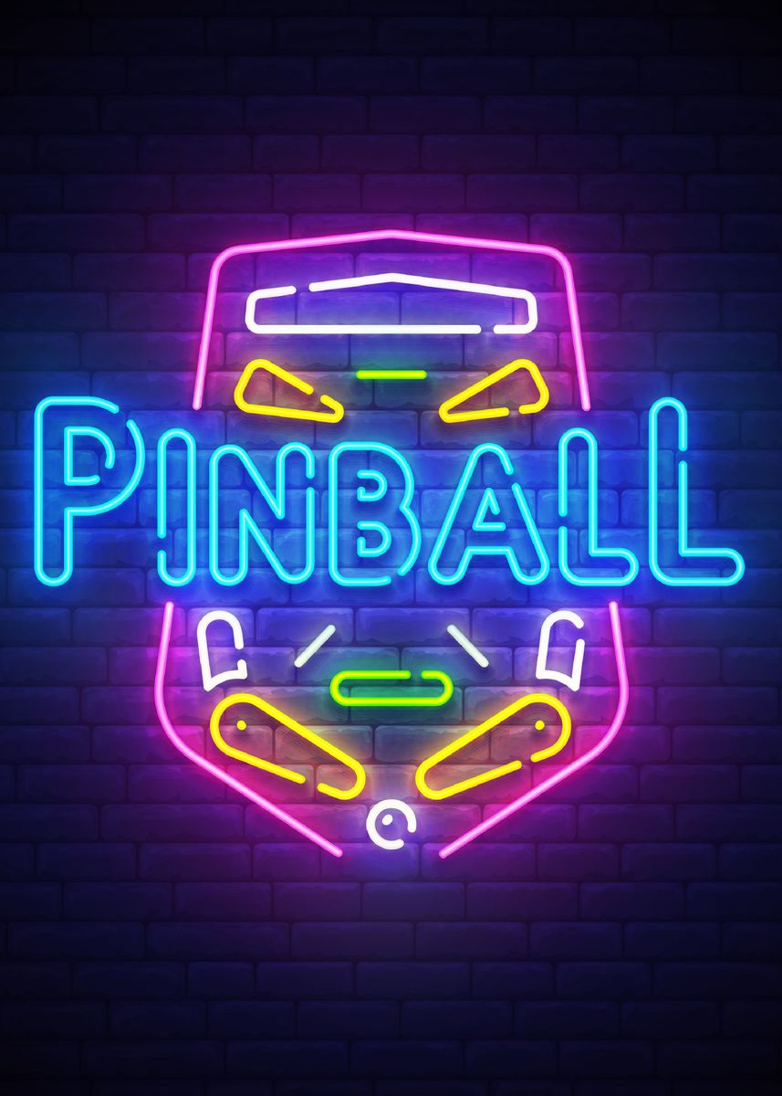 'Pinball Decor Neon Gaming' Poster, picture, metal print, paint by ...