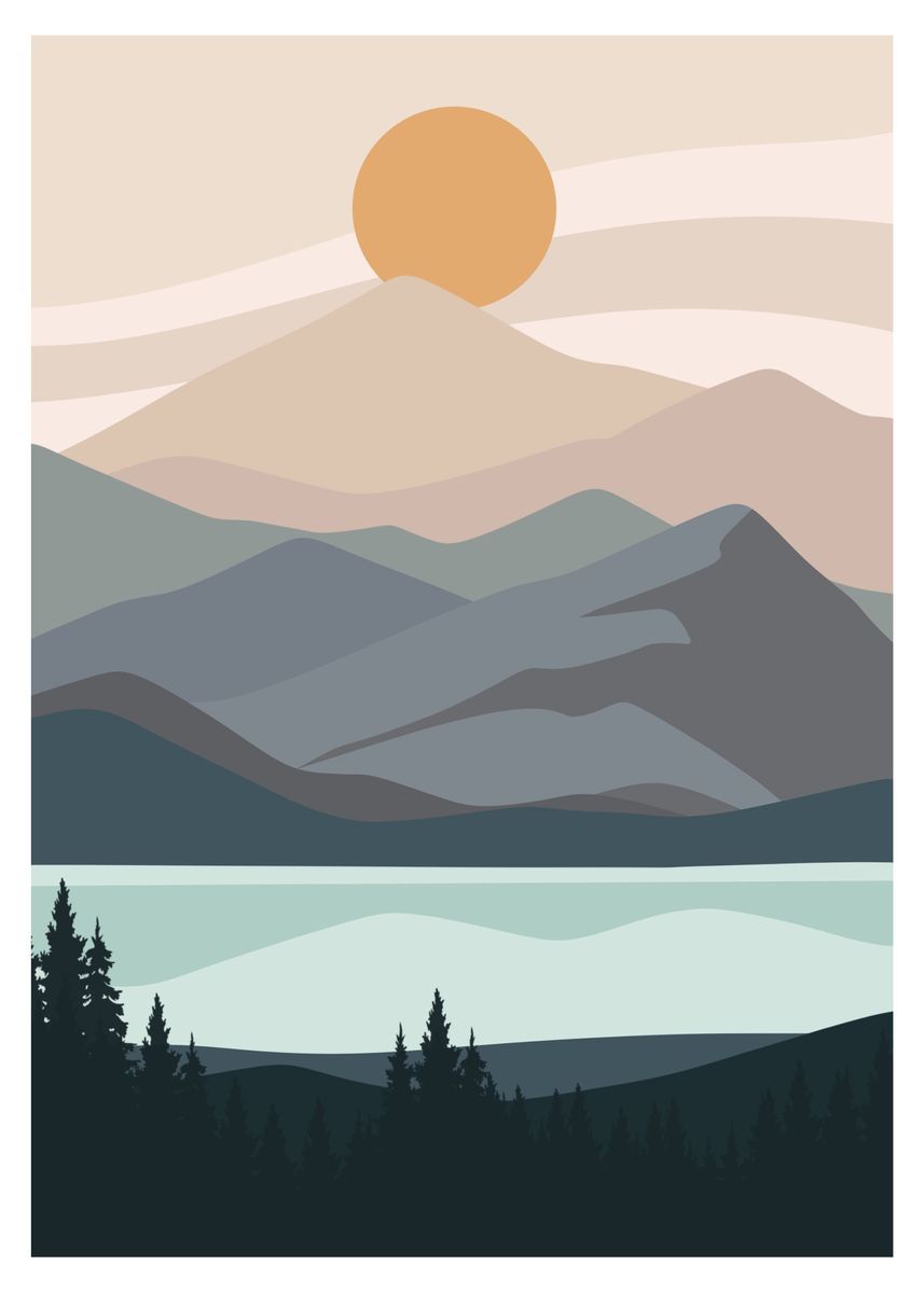 'Modern Landscape With Sun' Poster, picture, metal print, paint by Yess ...