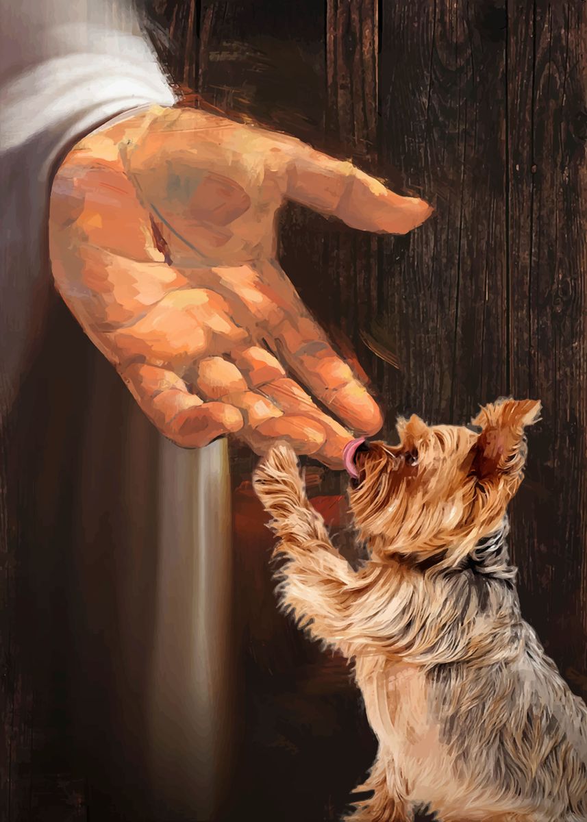 'Jesus Dog the hand of God' Poster, picture, metal print, paint by ...