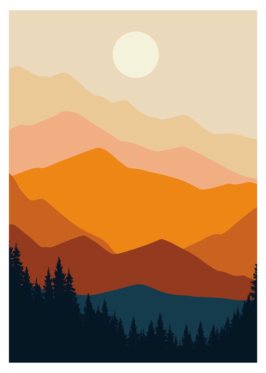 'Modern Landscape With Sun' Poster, picture, metal print, paint by Yess ...