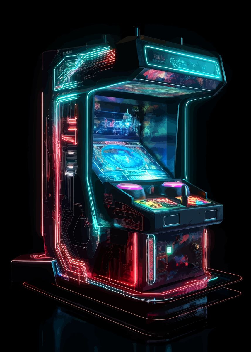 'Cyberpunk Arcade Gaming ' Poster, picture, metal print, paint by ...
