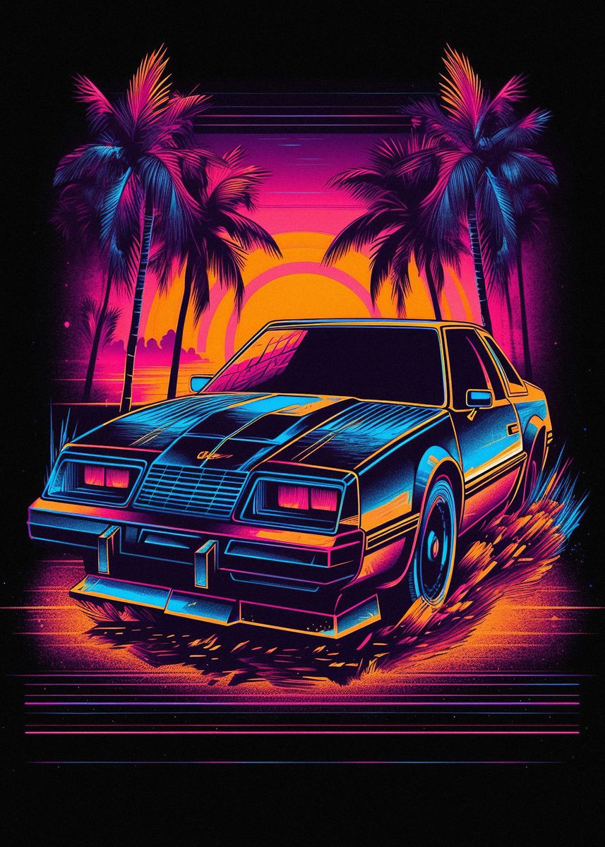 'summer car synth wave' Poster, picture, metal print, paint by EDSON ...