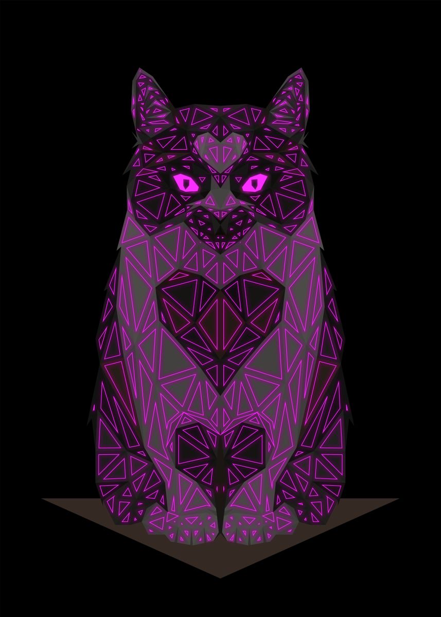 'Cat Lowpoly Neon' Poster, picture, metal print, paint by Evanz ...