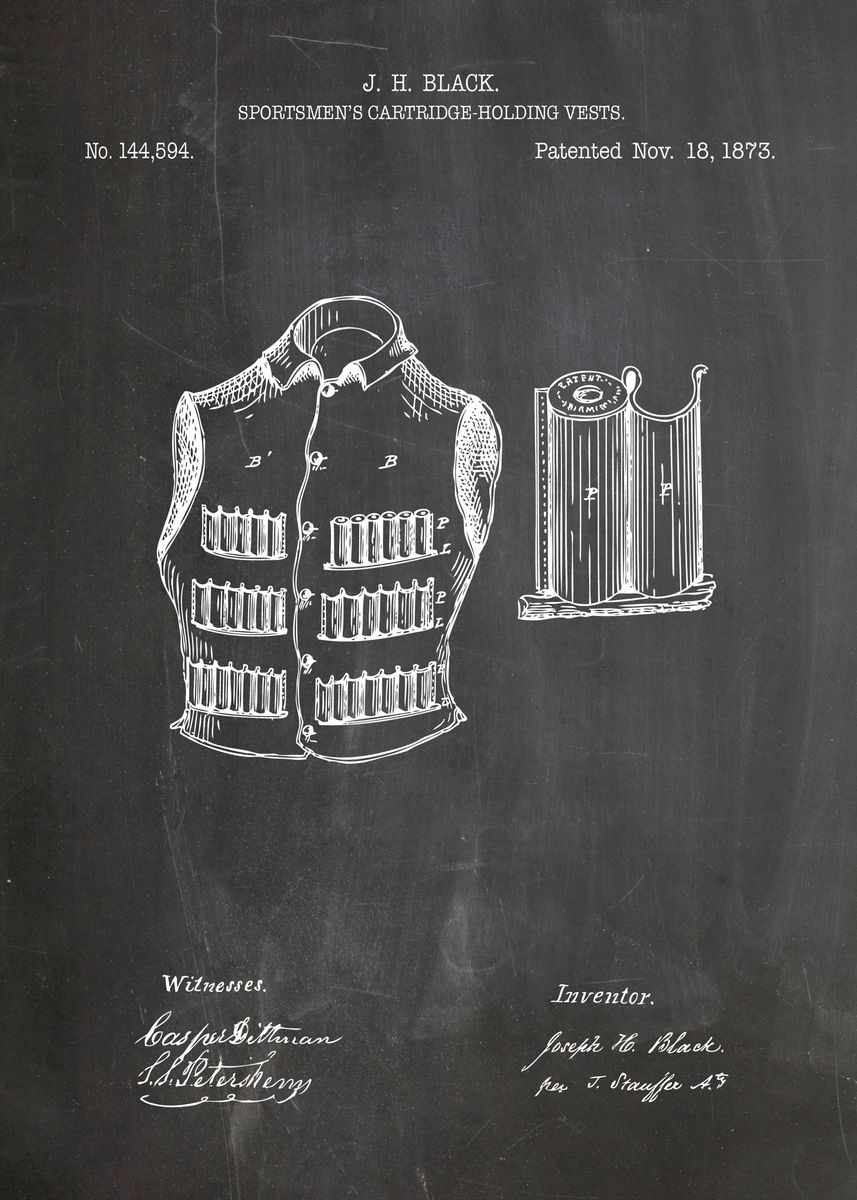 'Shooting vest patent 1873' Poster by Designersen | Displate