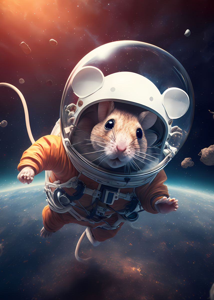 'Astronaut Mouse' Poster, picture, metal print, paint by Luna Studio ...