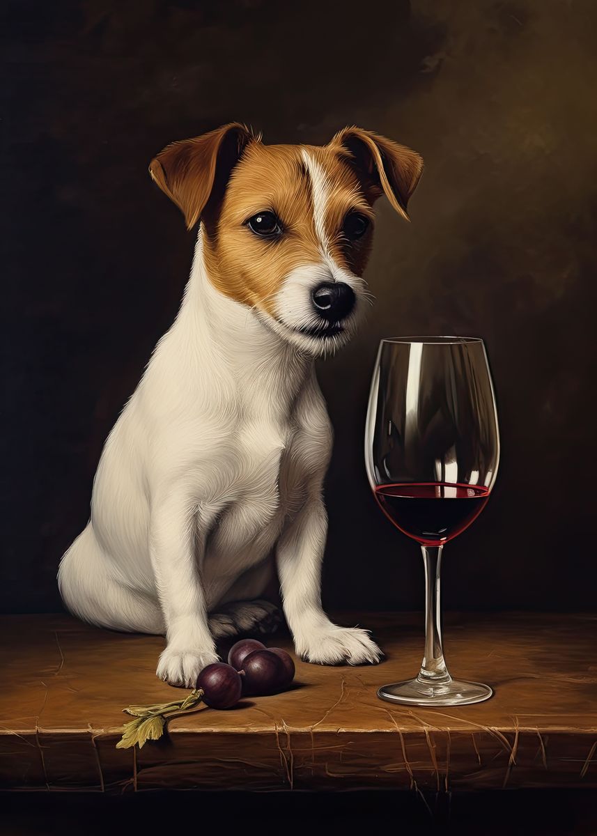 'Jack Russell Terrier Wine' Poster, picture, metal print, paint by PetPrints | Displate