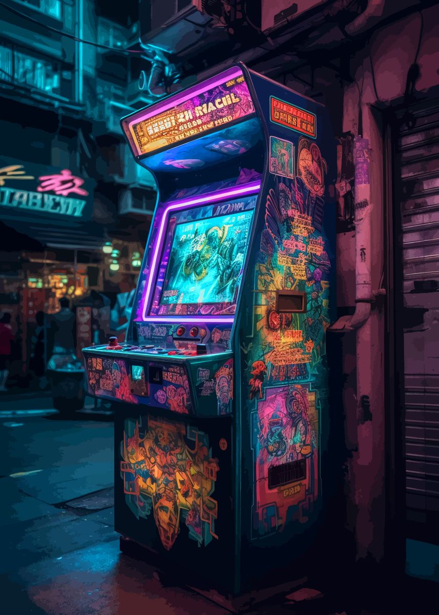 'Cyberpunk Arcade Gaming ' Poster, picture, metal print, paint by ...