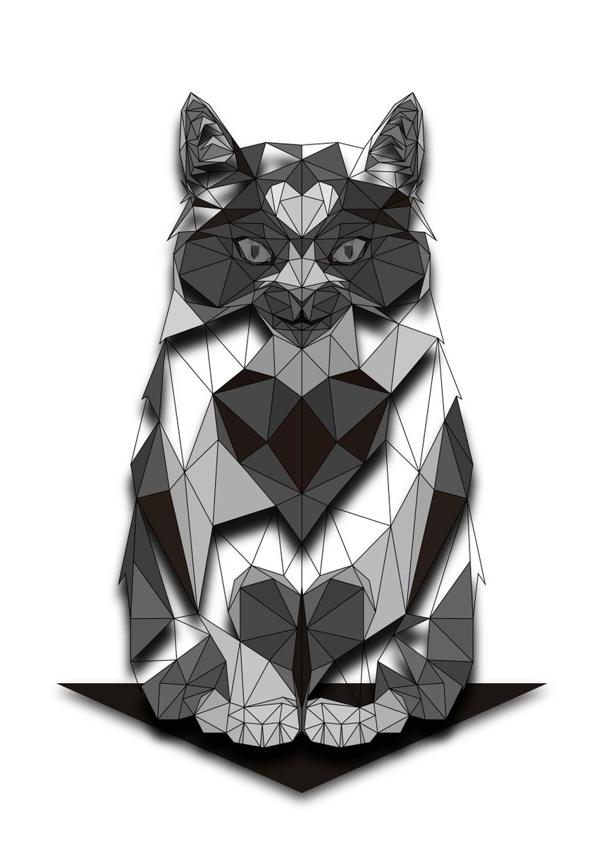 'Cat Half Wireframe Lowpoly' Poster, picture, metal print, paint by ...