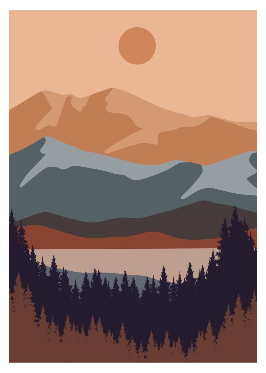 'Modern Landscape With Sun' Poster, picture, metal print, paint by Yess ...