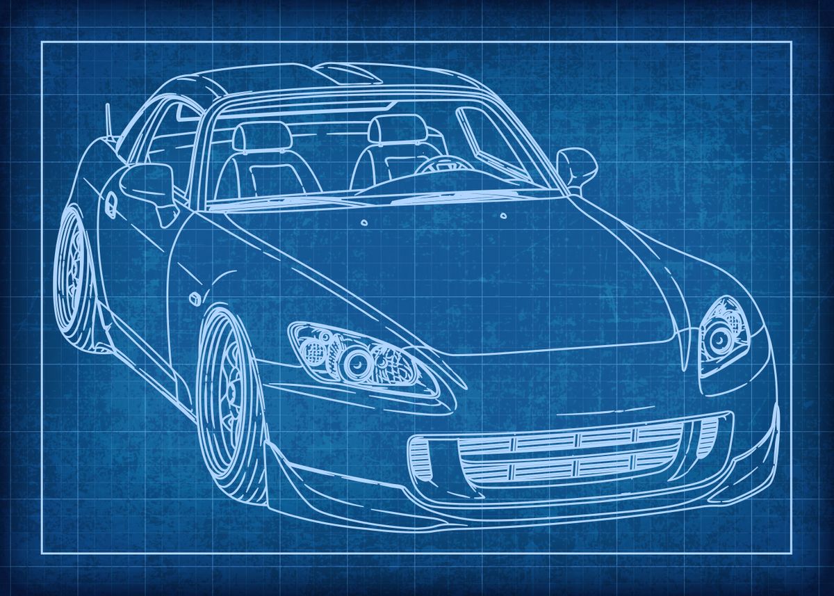 'Honda S2000 Blueprint' Poster by Navin Guyvit | Displate