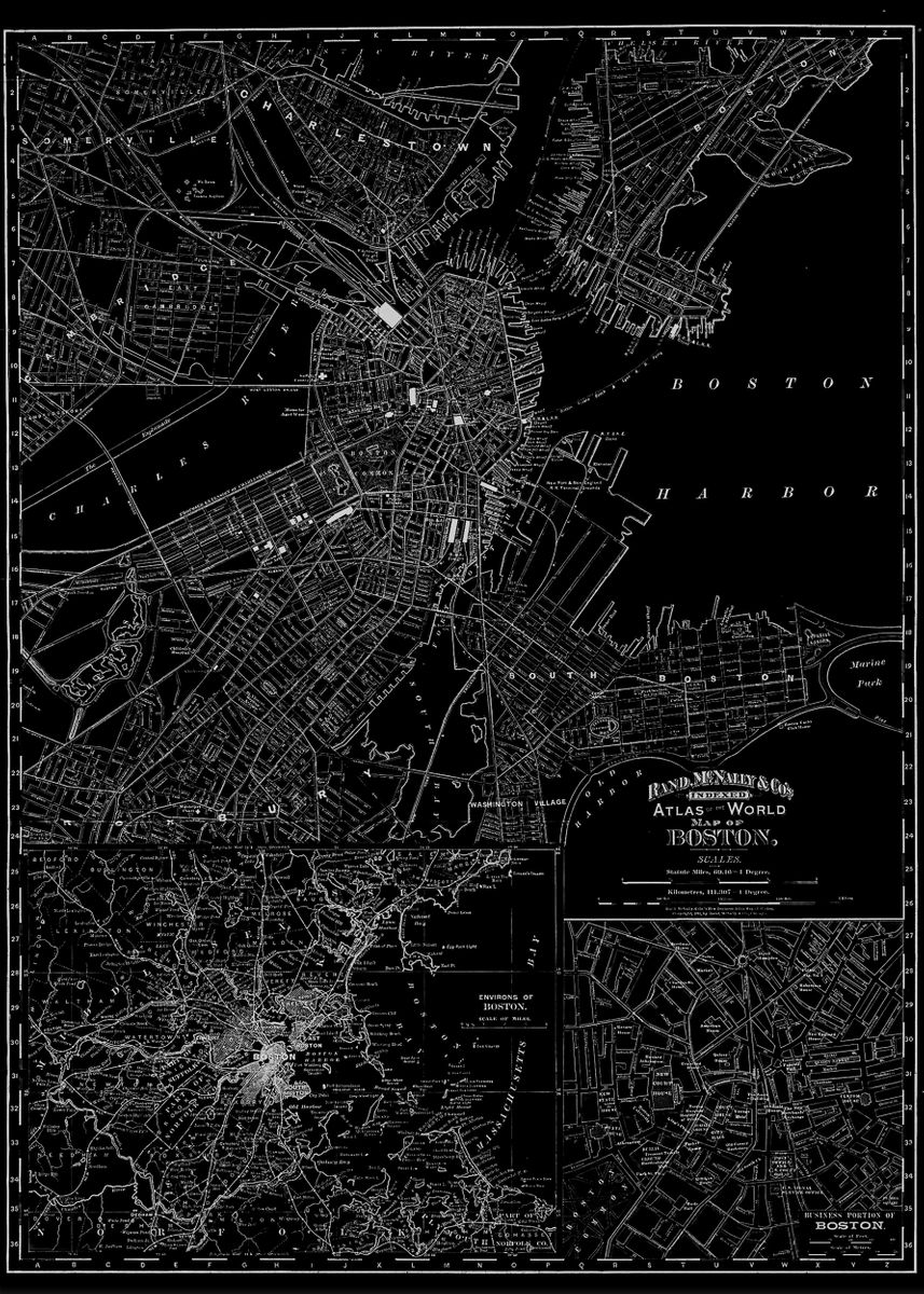 'Boston black vintage map' Poster, picture, metal print, paint by Vardi ...