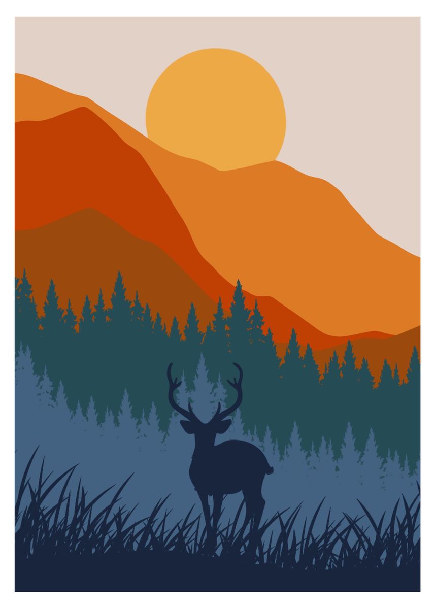 'Modern Landscape With Sun' Poster, picture, metal print, paint by Yess ...