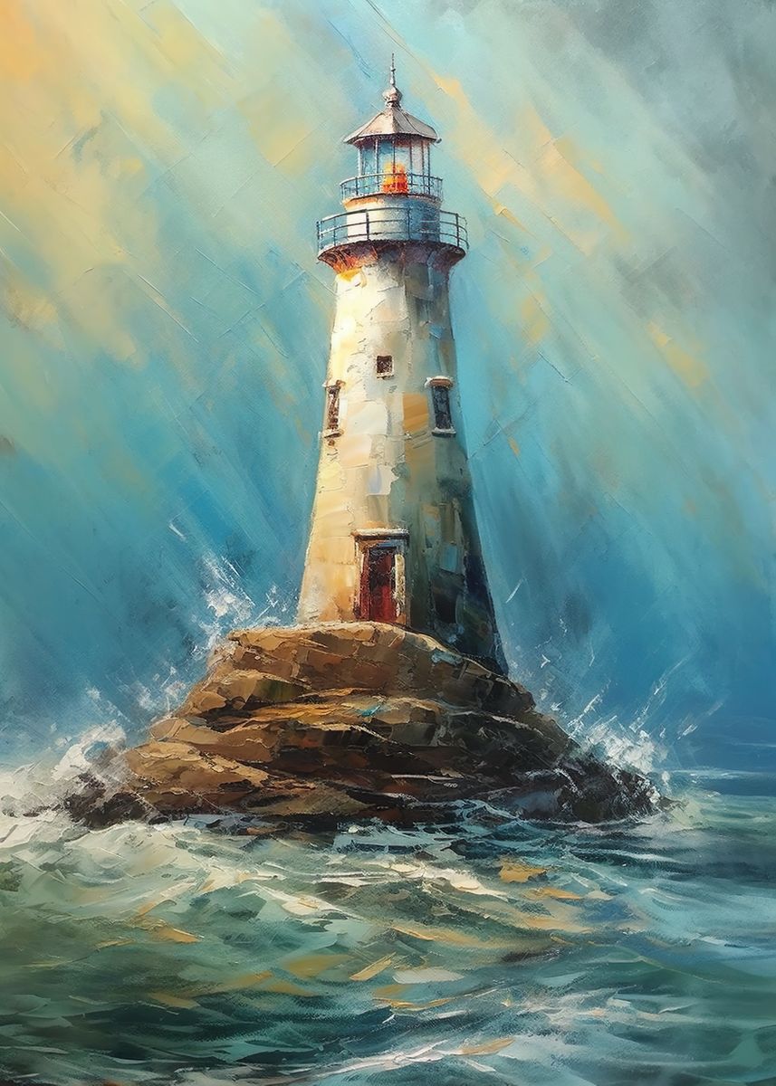 'Lighthouse Oil Painting' Poster, picture, metal print, paint by ...
