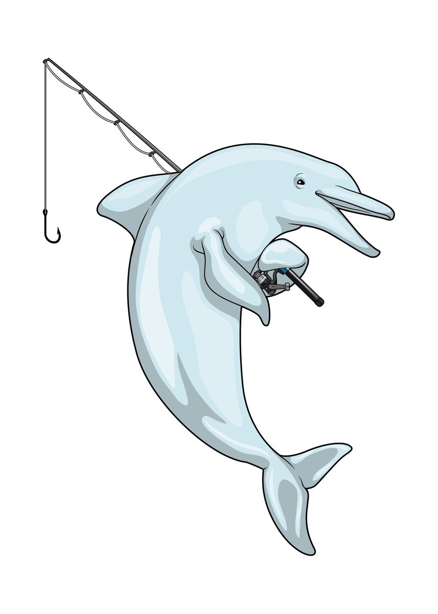 'Dolphin Fisher Fishing rod' Poster, picture, metal print, paint by ...