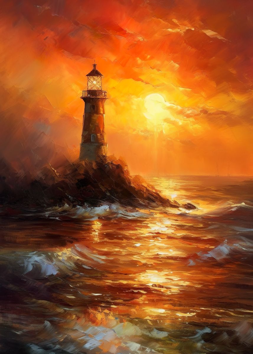 'Lighthouse Sunset' Poster, picture, metal print, paint by Quasarai ...