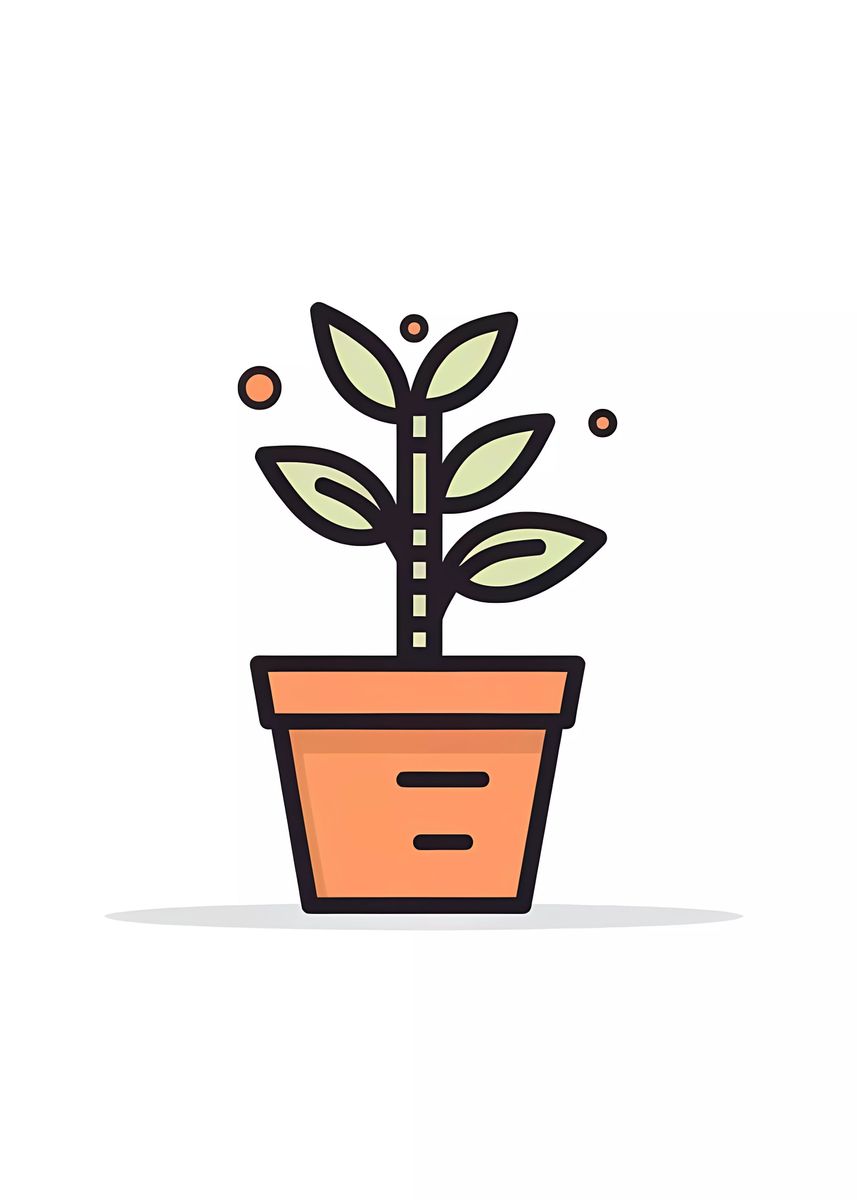 'Cute Minimalist Pot Plant' Poster, picture, metal print, paint by ...