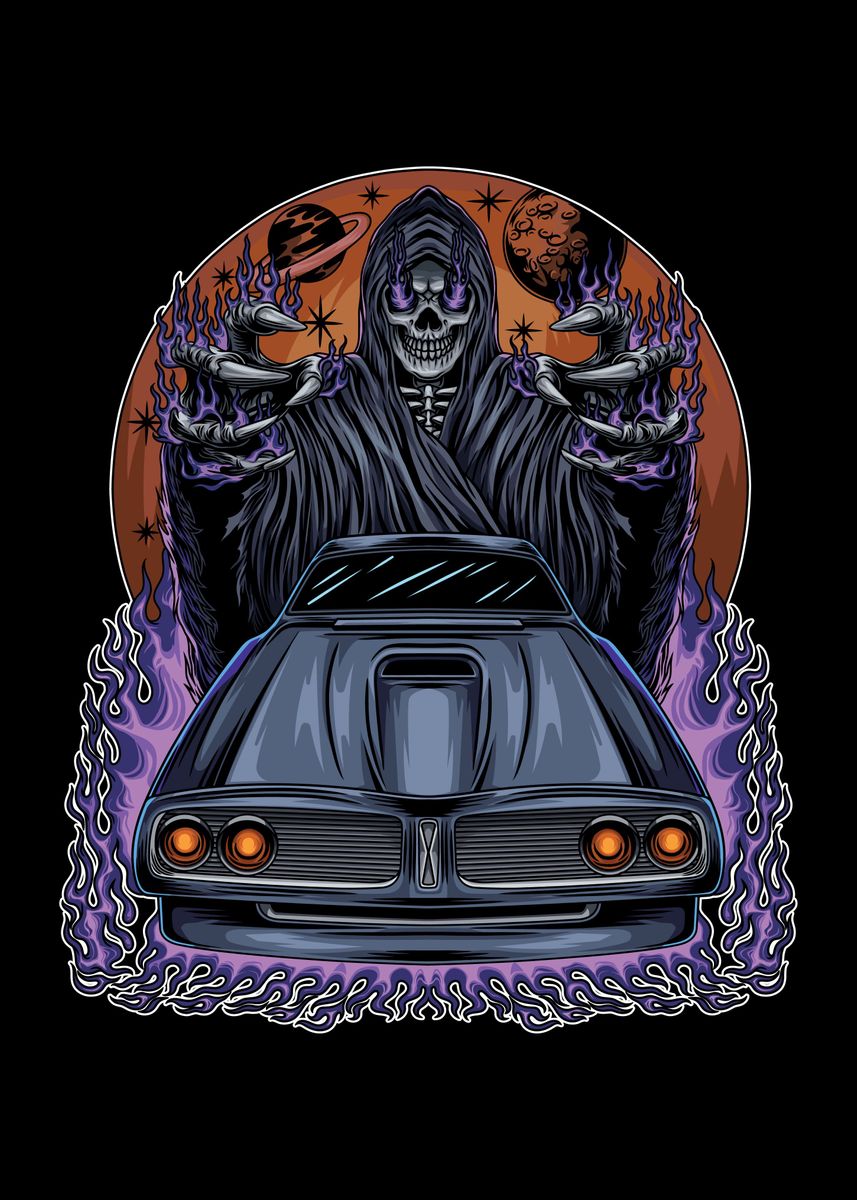 'Come to hell Reaper Car ' Poster, picture, metal print, paint by ...