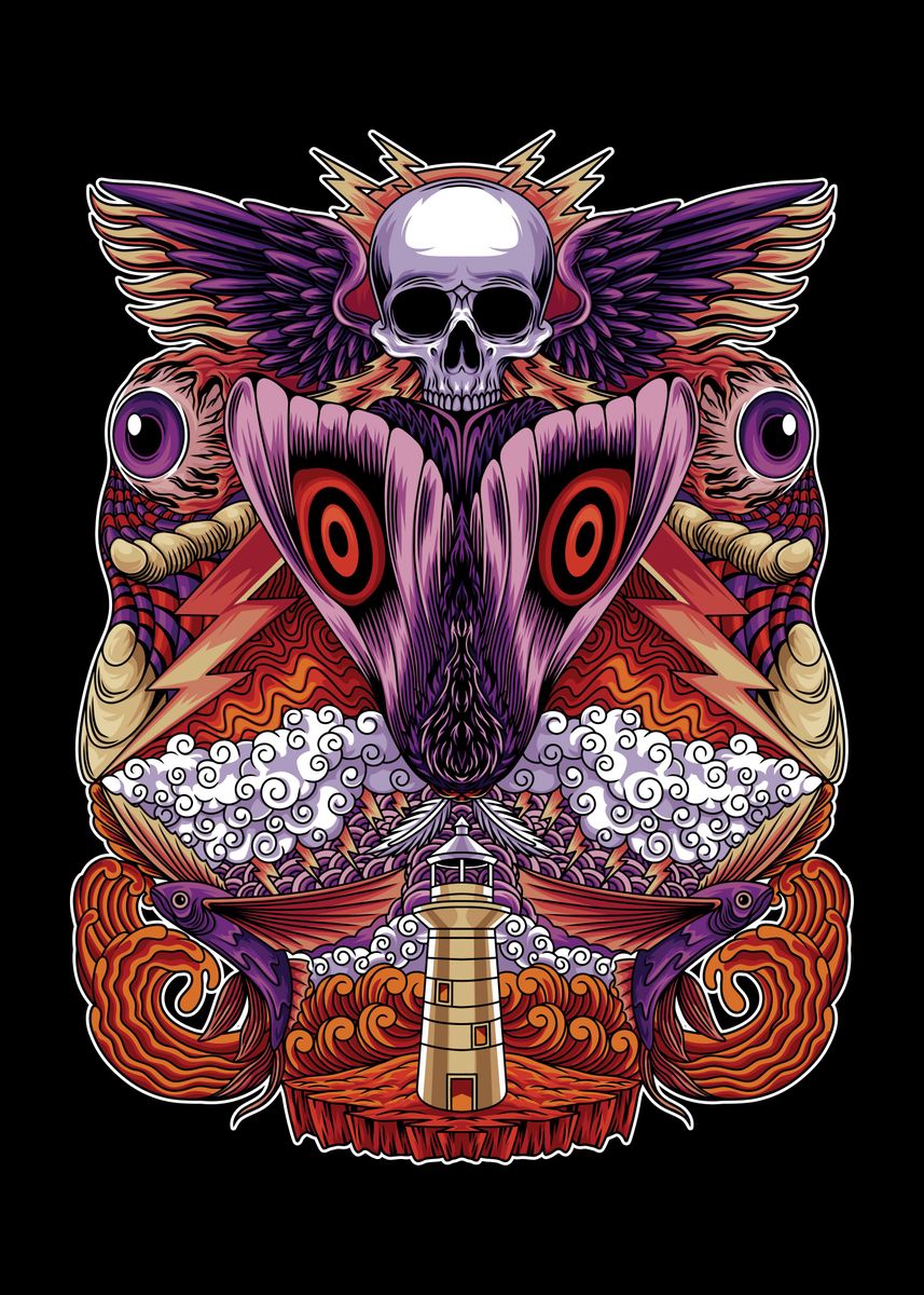 'Psychedelic Moth ' Poster, picture, metal print, paint by hendra ...