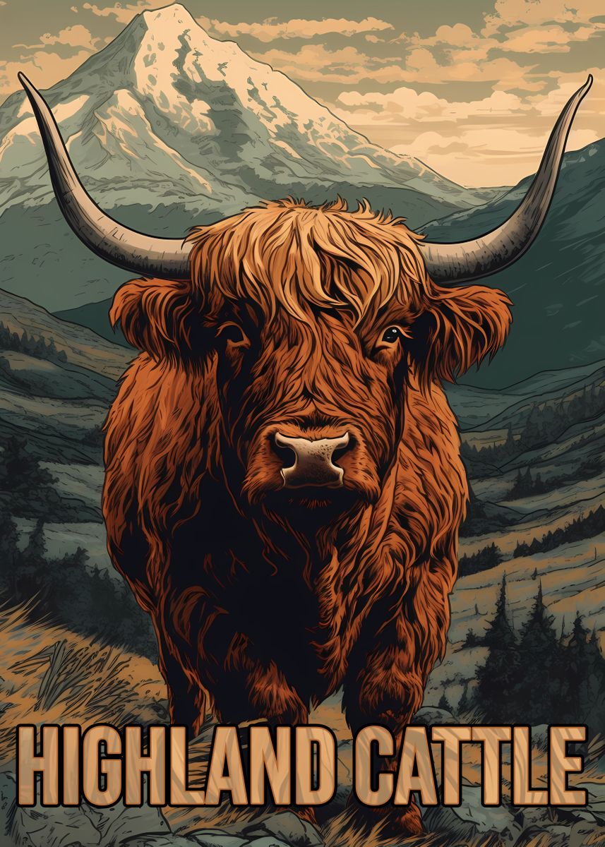 'Highland Cattle' Poster, picture, metal print, paint by LaLou | Displate