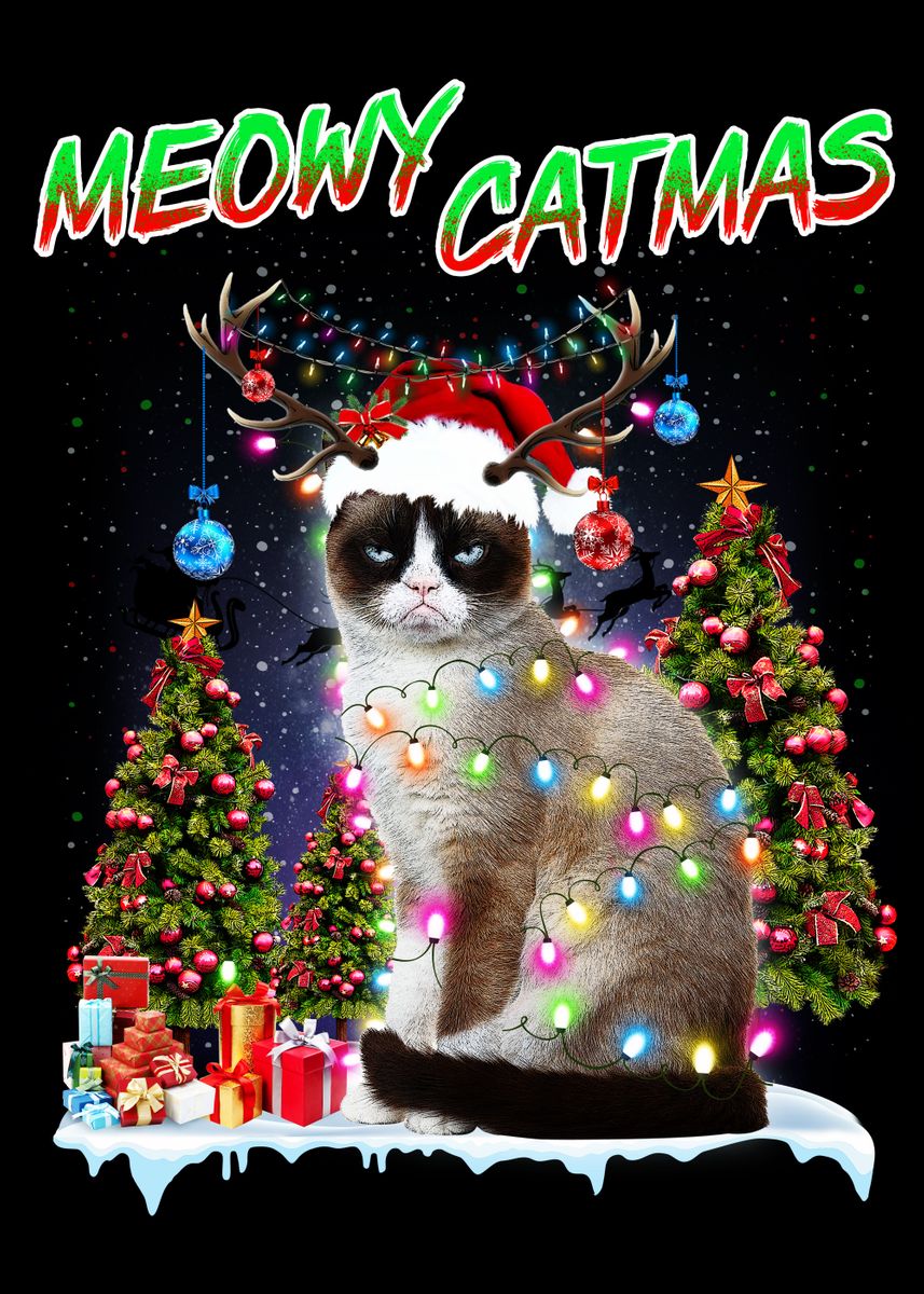'siamese meowy catmas' Poster, picture, metal print, paint by Ron ...