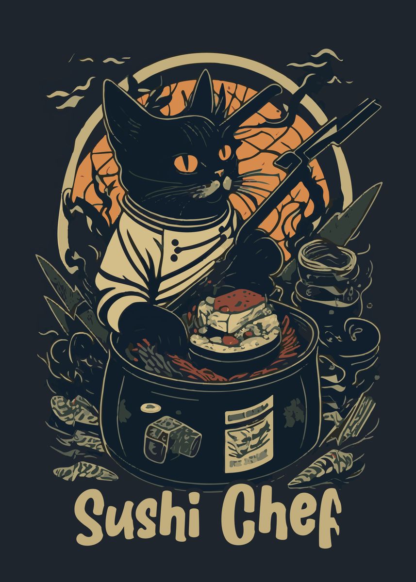 'Cat Japanese Sushi Chef' Poster by jodotodesign | Displate