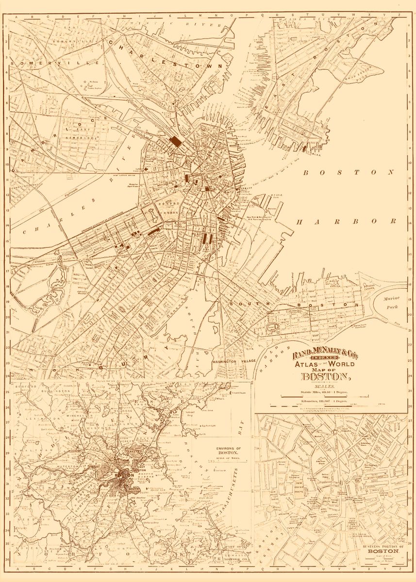 'Boston yellow vintage map' Poster, picture, metal print, paint by ...