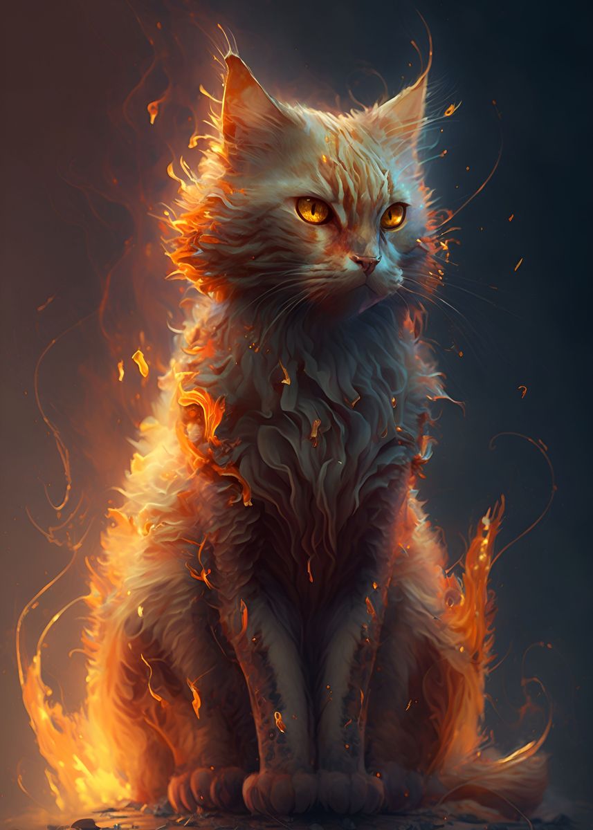 'Firecat' Poster, picture, metal print, paint by Disartster | Displate