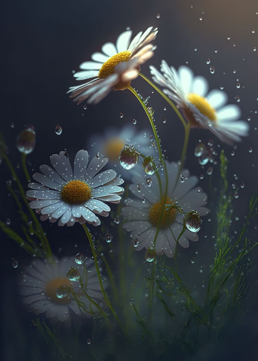 'Daisy Flowers' Poster, picture, metal print, paint by Eudora | Displate