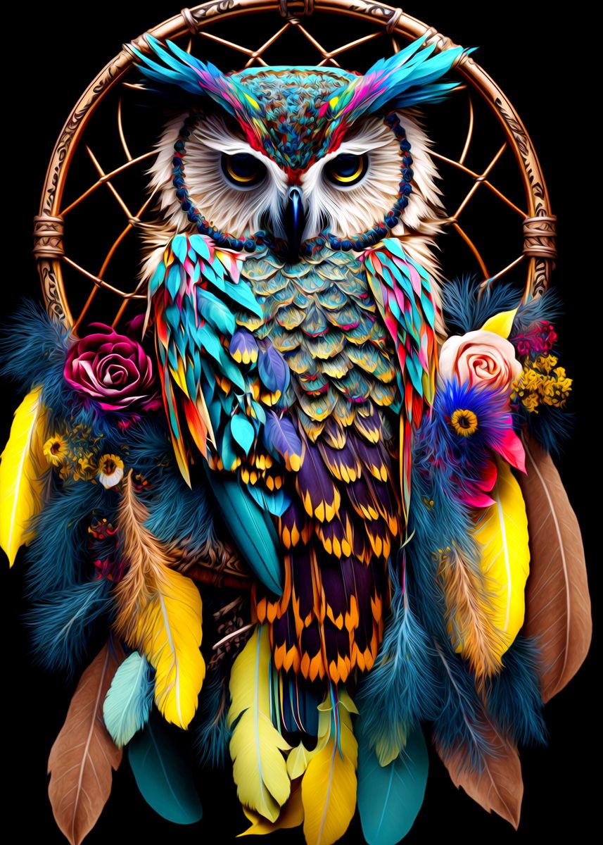 'Dreamcatcher Owl' Poster, picture, metal print, paint by culinal dual ...