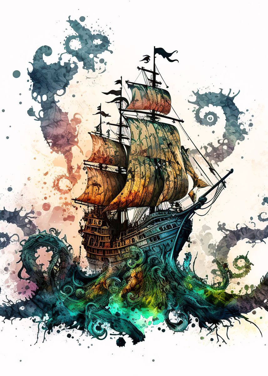 'Pirate ship colorful' Poster by Raheel Hollis | Displate