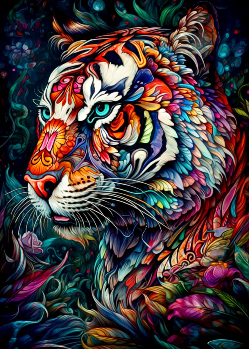 'Colorful Tiger' Poster, picture, metal print, paint by Berry Hall ...